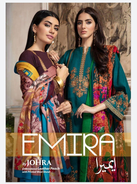 Johra Emira Leather Peach/Winter Paksitani Suits-Awwal Boutique – AWWALBOUTIQUE